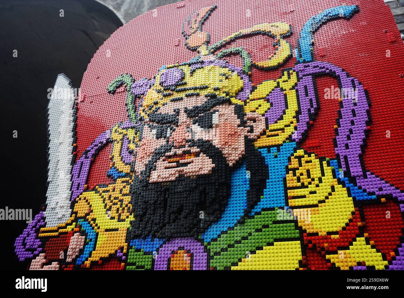 HANGZHOU, CHINA - JANUARY 25, 2025 - A door god made of Lego bricks ...
