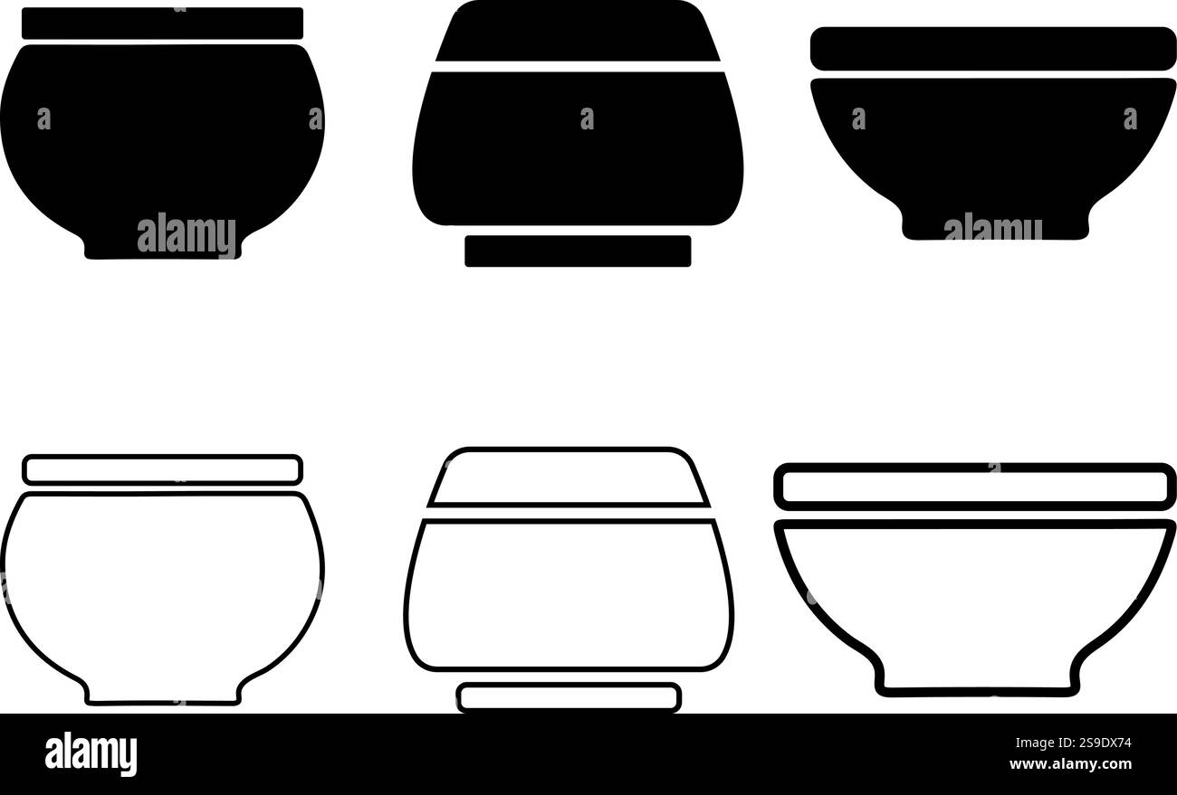 Black and white illustration of a potted. Pots icon collection with ...