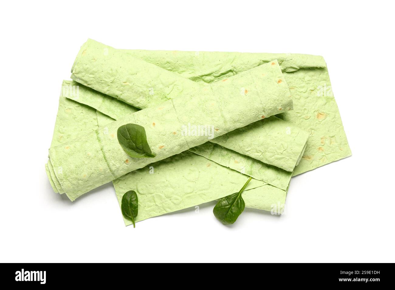 Green lavash with spinach on white background Stock Photo - Alamy