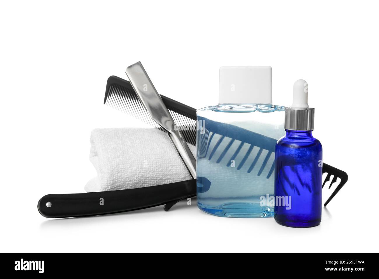 Set of men's shaving accessories on white background Stock Photo - Alamy