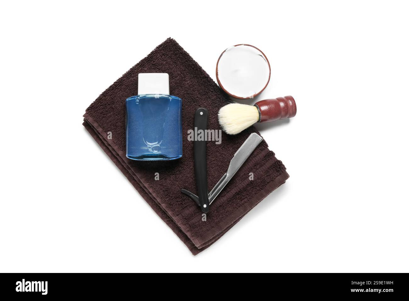 Set of men's shaving accessories on white background Stock Photo - Alamy