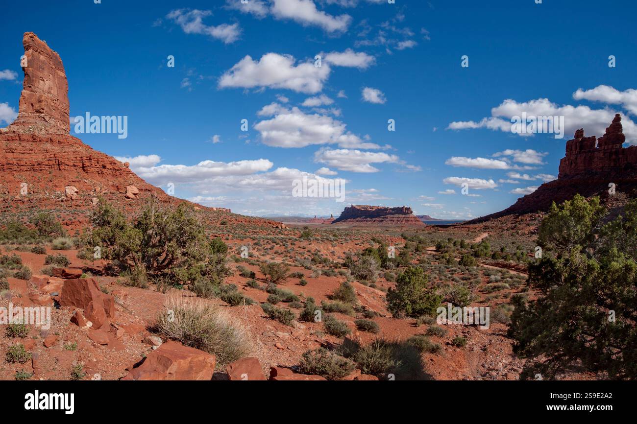 An ultra-wide angle view of Utah's Valley of the Gods, from the far end ...