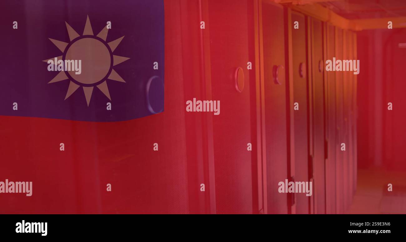 Taiwanese flag image over server racks in data center Stock Photo - Alamy
