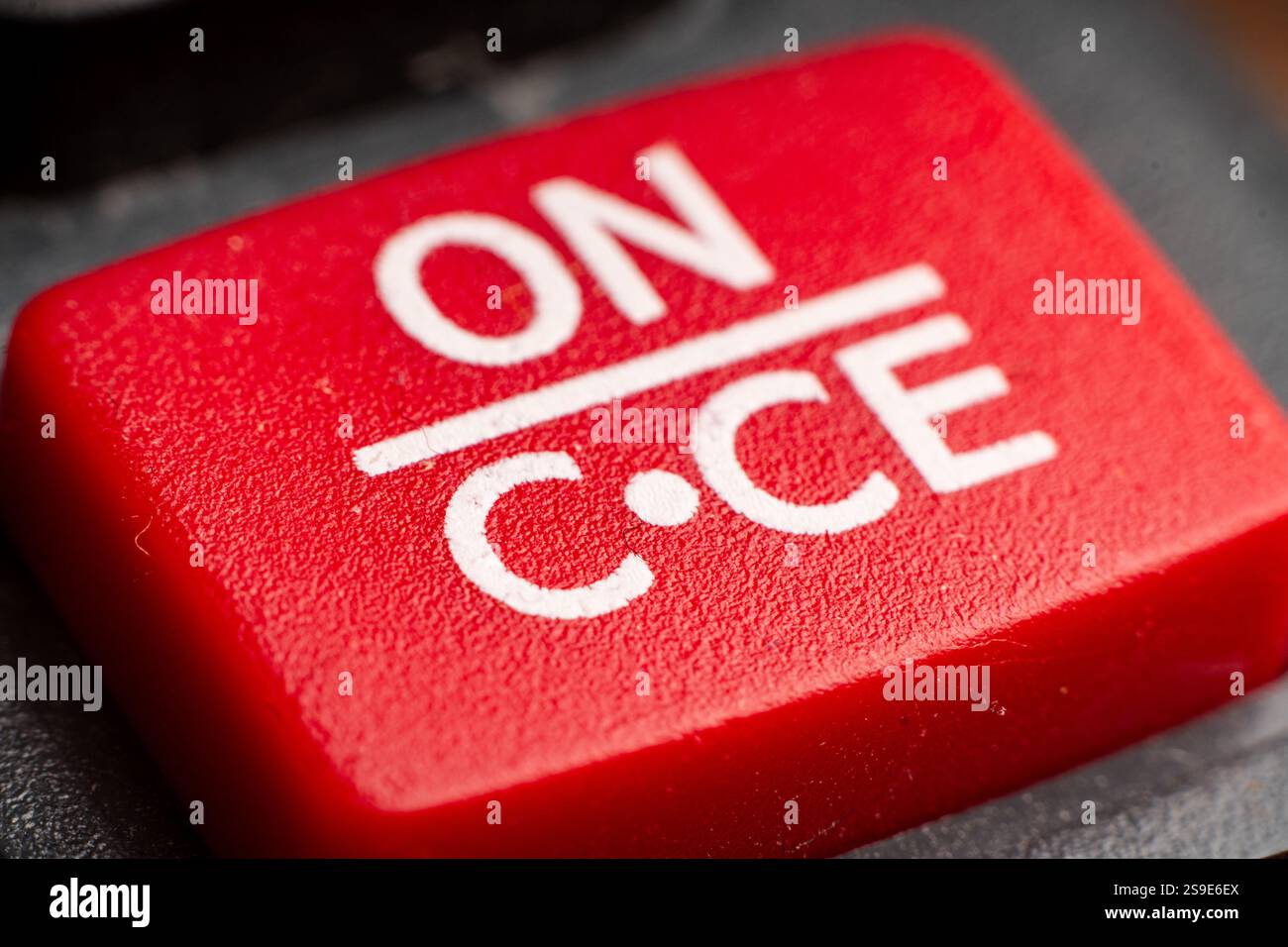 Closeup of an electronic calculator button highlighting the onoff ...