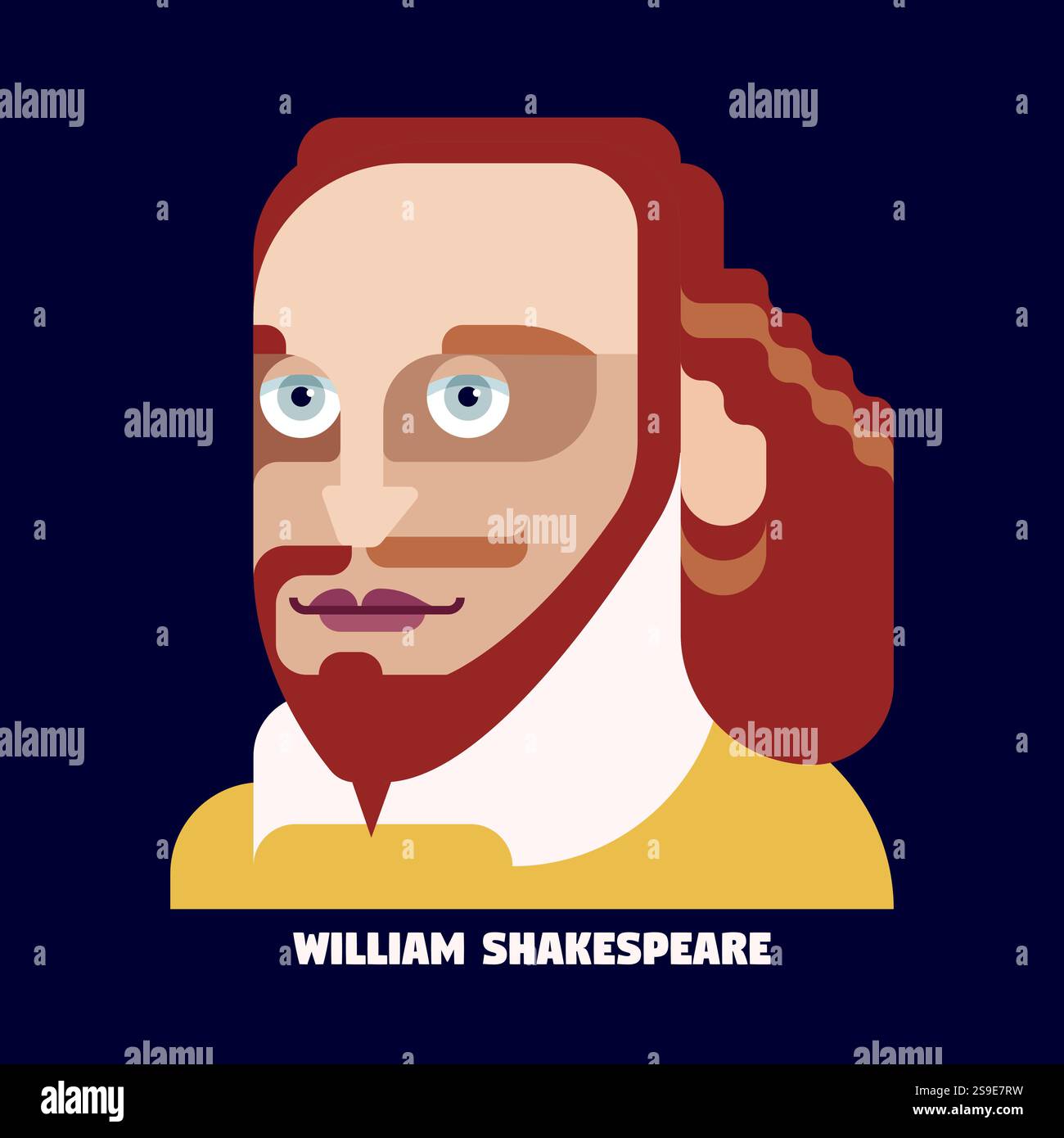 A minimalist vector flat portrait of William Shakespeare, featuring ...