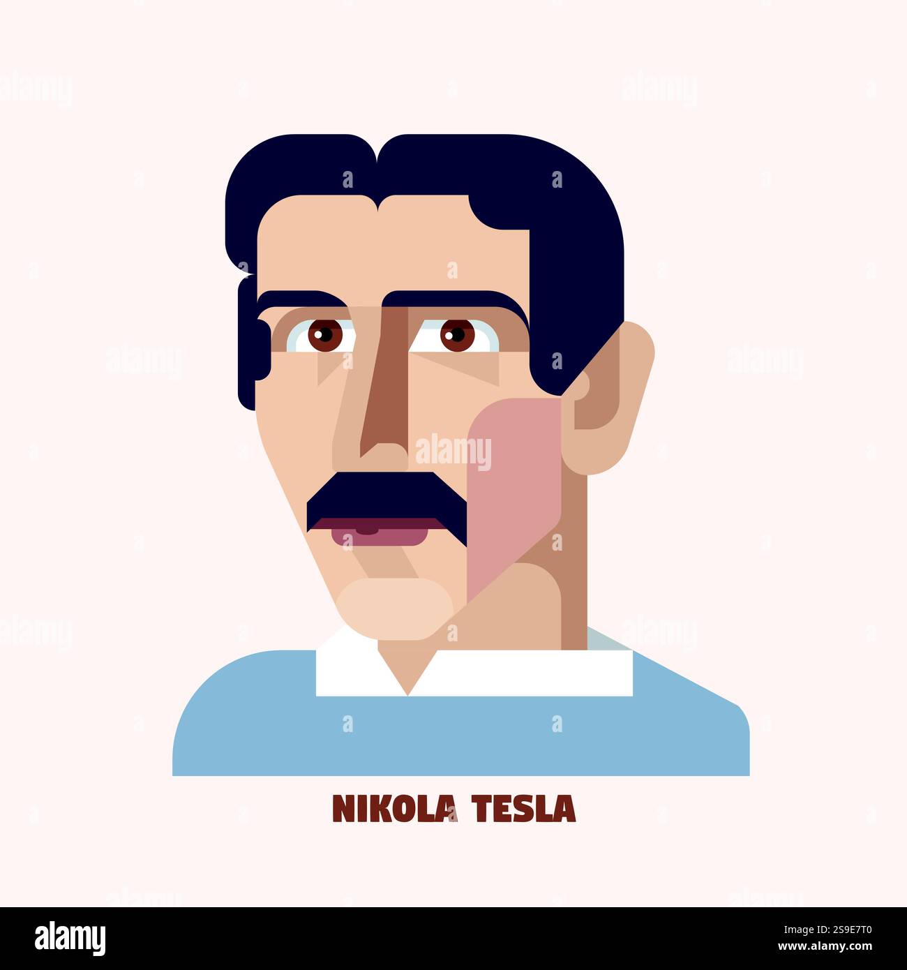 Vector flat illustration of Nikola Tesla, featuring a stylized portrait ...