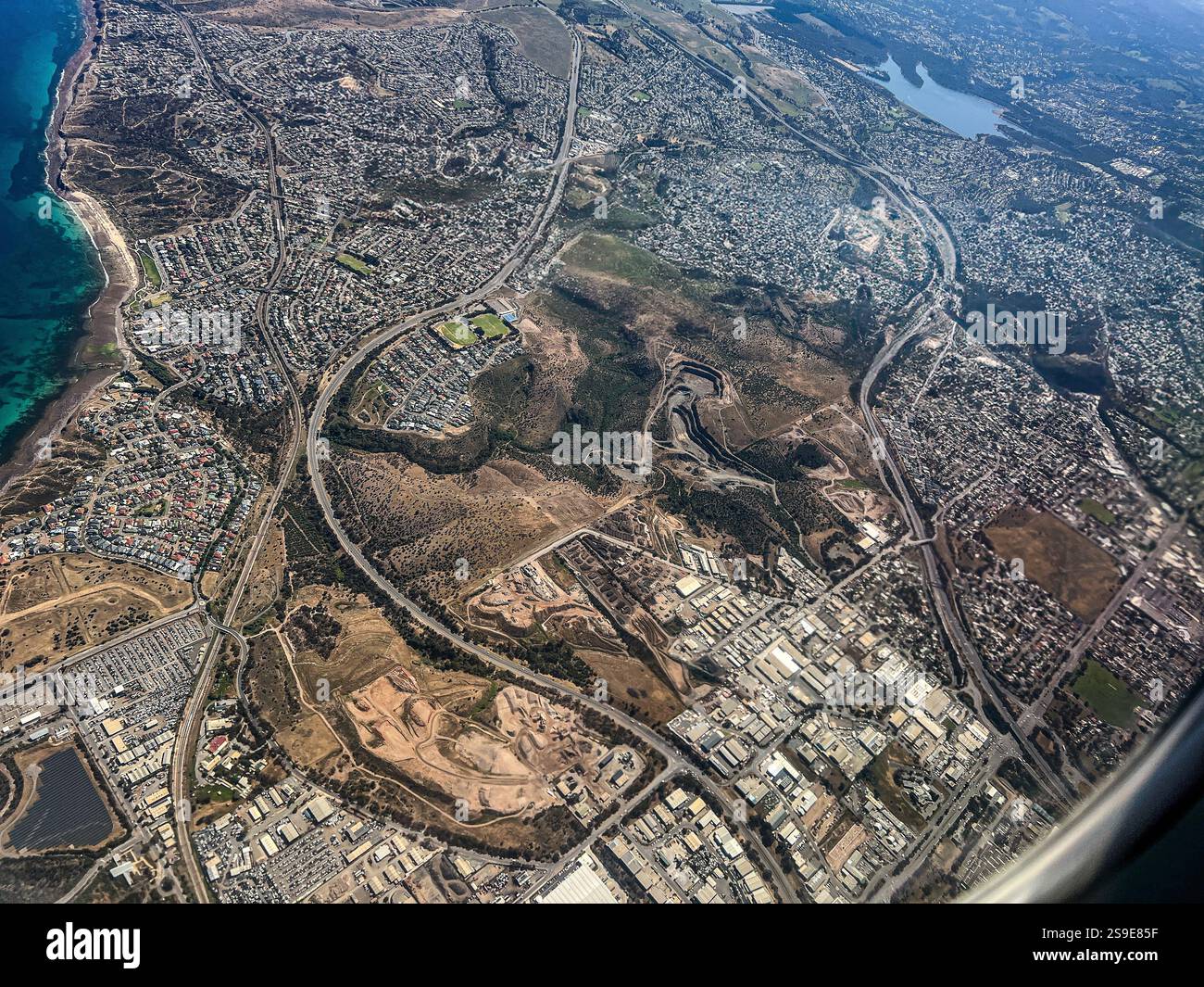Aerial View of Adelaide, South Australia out the window of a plane ...