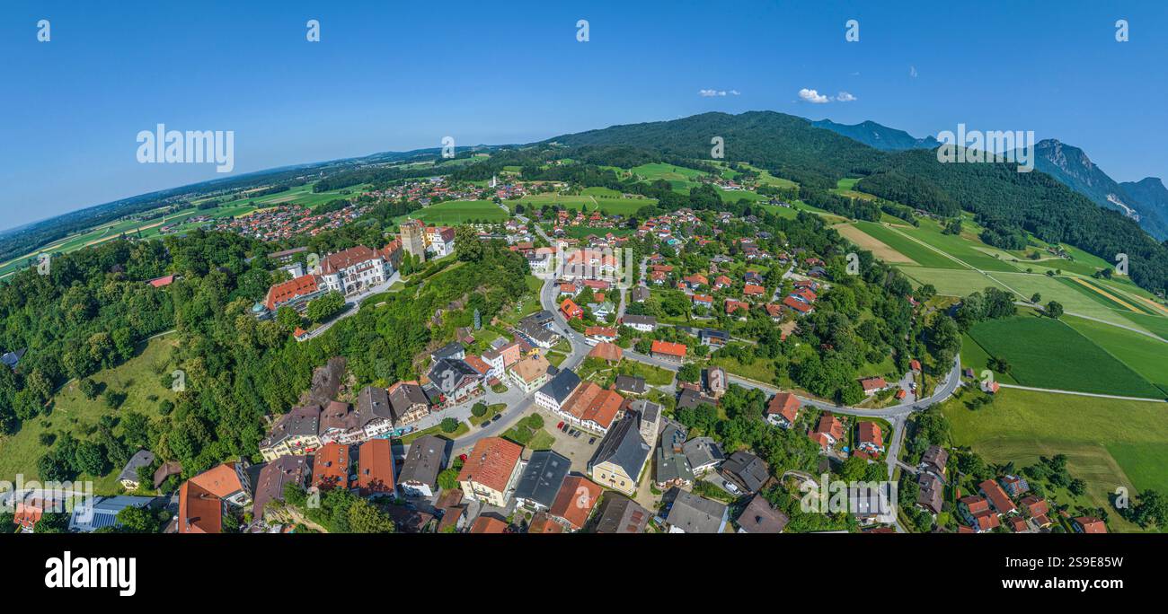 View of the Upper Bavarian Inn Valley in Chiemgau around the typical ...