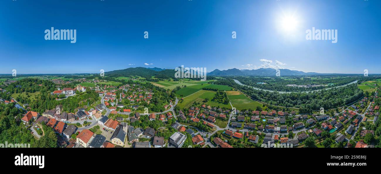 View of the Upper Bavarian Inn Valley in Chiemgau around the typical ...