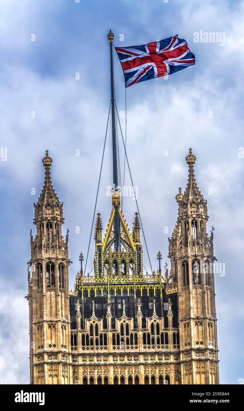 Victoria Tower British Flag Houses of Parliament Thames River ...