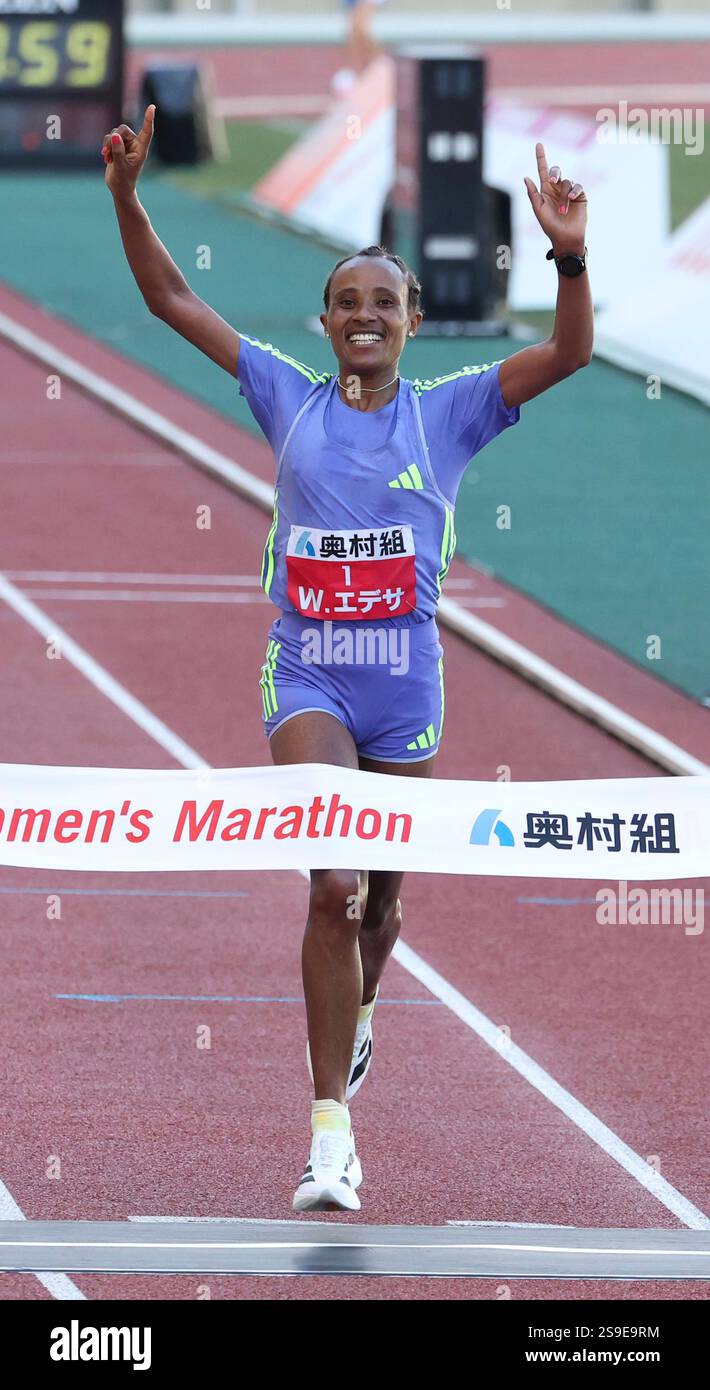 Workenesh Edesa of Ethiopia crosses the finish line during the 44th ...