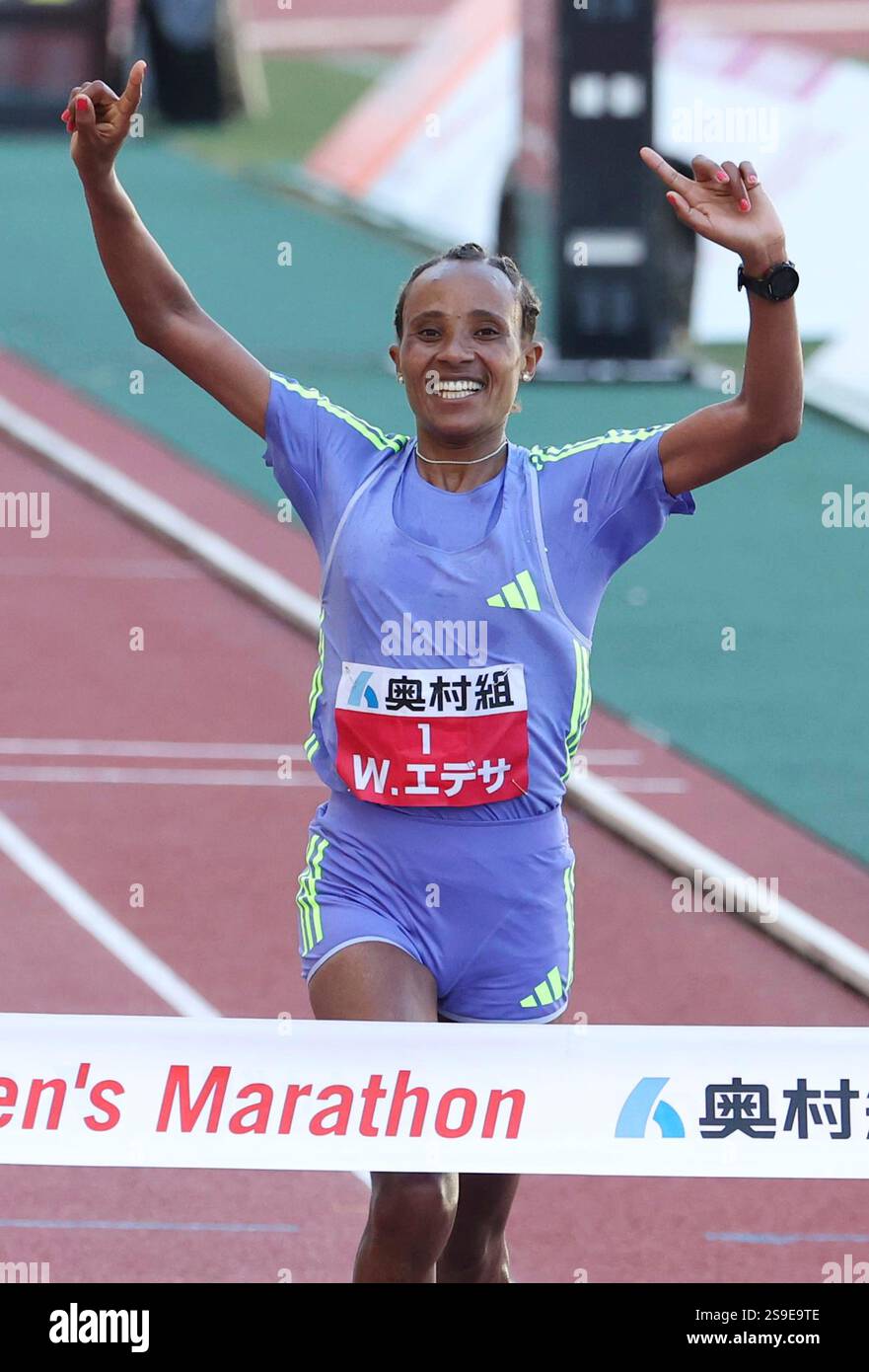 Workenesh Edesa of Ethiopia crosses the finish line during the 44th ...