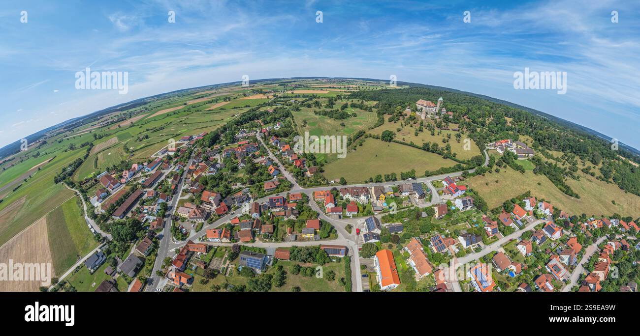 Aerial view of Colmberg on the upper reaches of the Altmühl in the ...