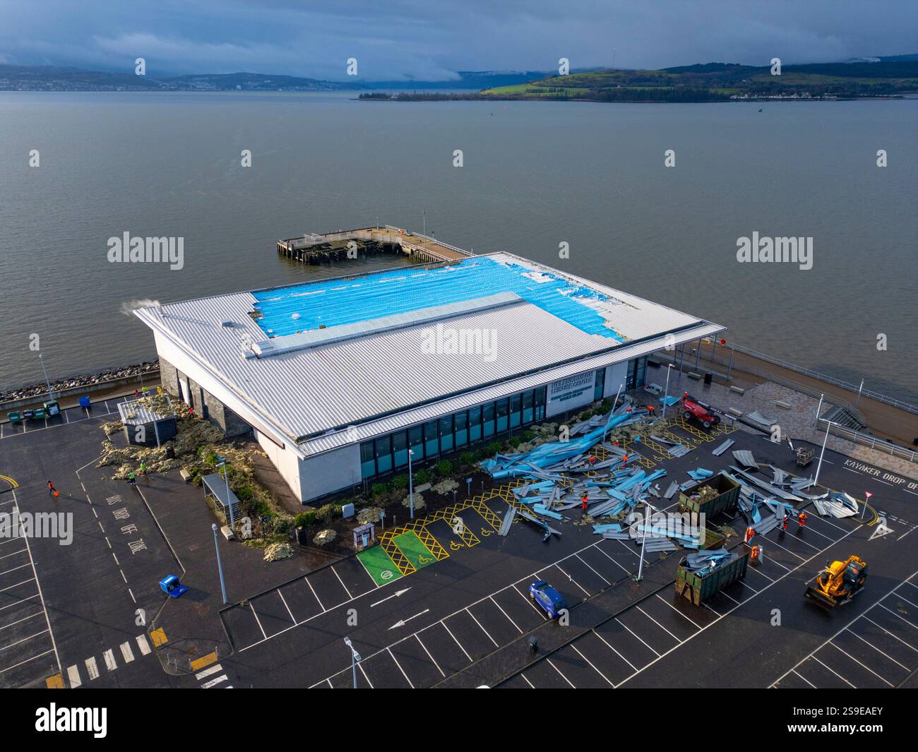 Helensburgh 25th January, 2025. Aerial views as workers clear up debris ...