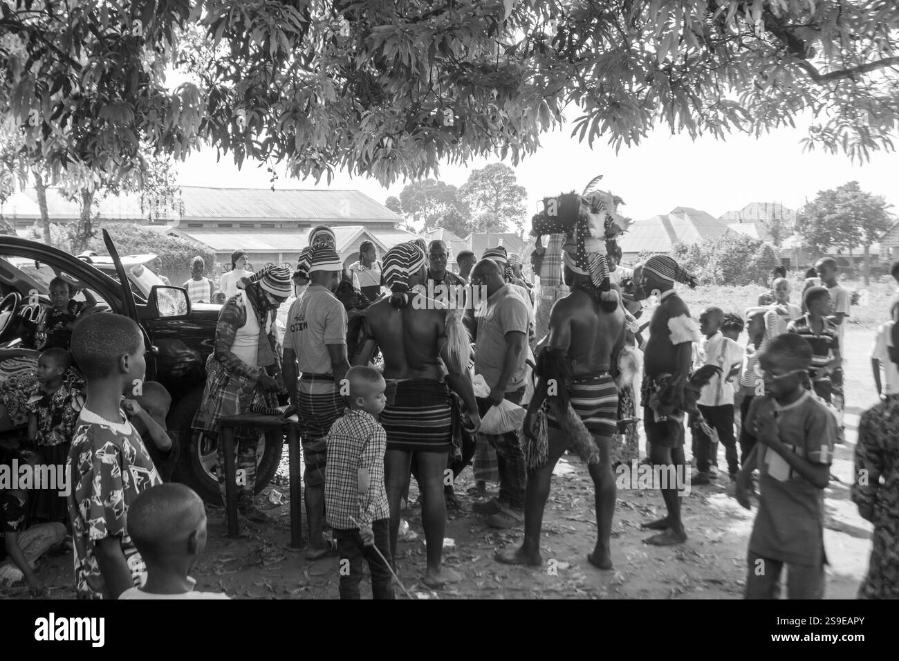 Igbo Warriors and Tribesmen Gather Under Tree in Public Square, Nigeria ...