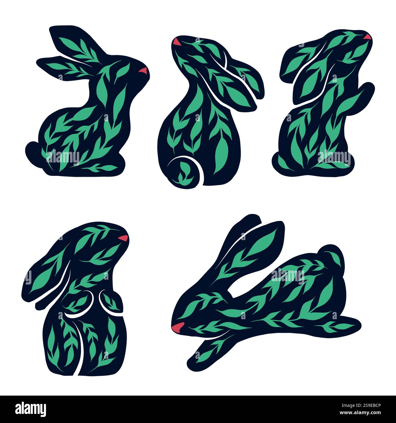 Vector set of hares clip art in folk art style. Collection of Easter ...