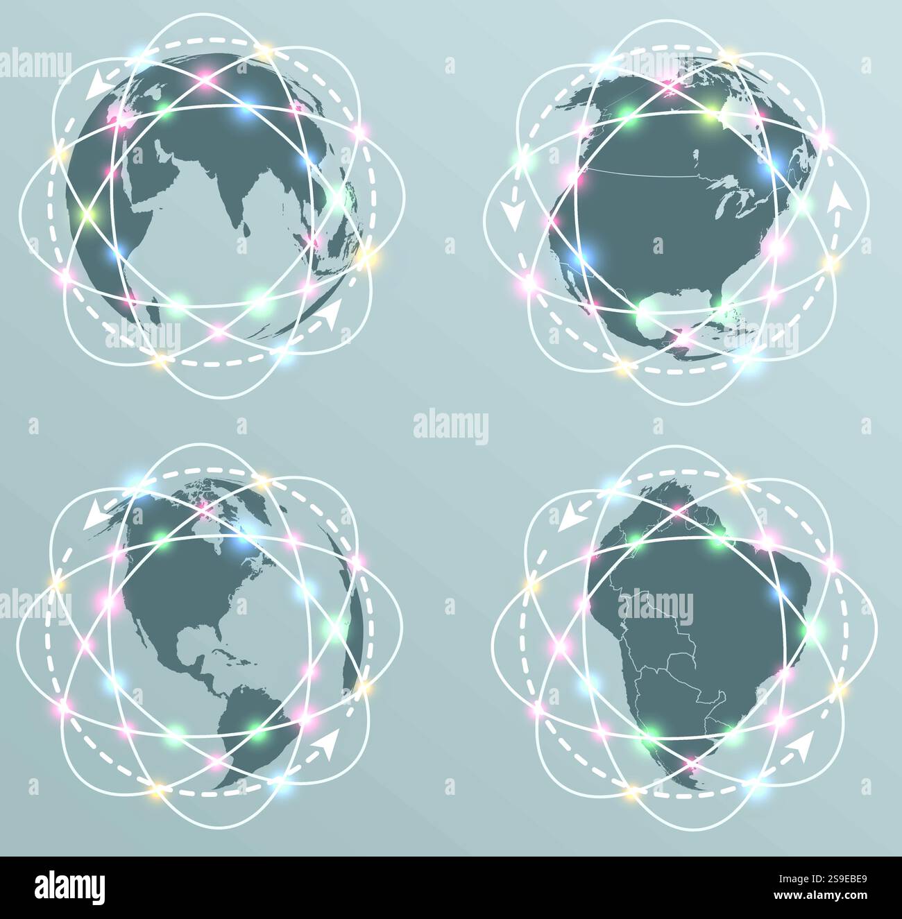 Global connections network. Earth icons set on gray background Stock ...