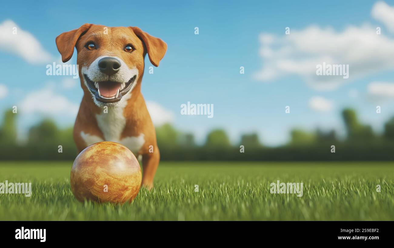 Cheerful Dog Happily Playing Fetch with a Spherical Globe-Shaped Ball ...