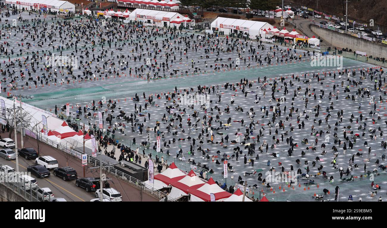 Hwacheon Sancheoneo Ice Festival in Hwacheon-gun Ice fishing at the ...