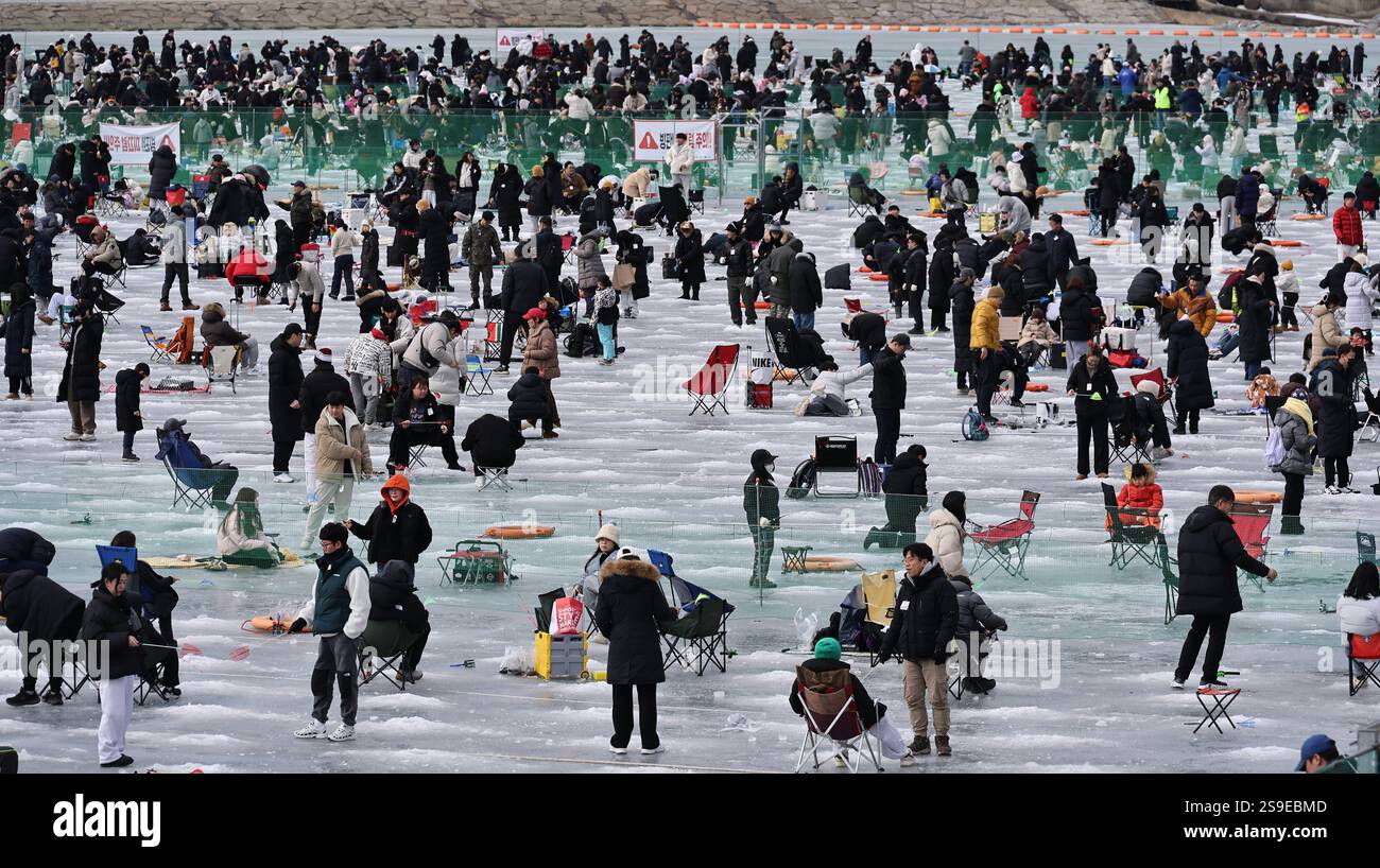 Hwacheon Sancheoneo Ice Festival in Hwacheon-gun Ice fishing at the ...
