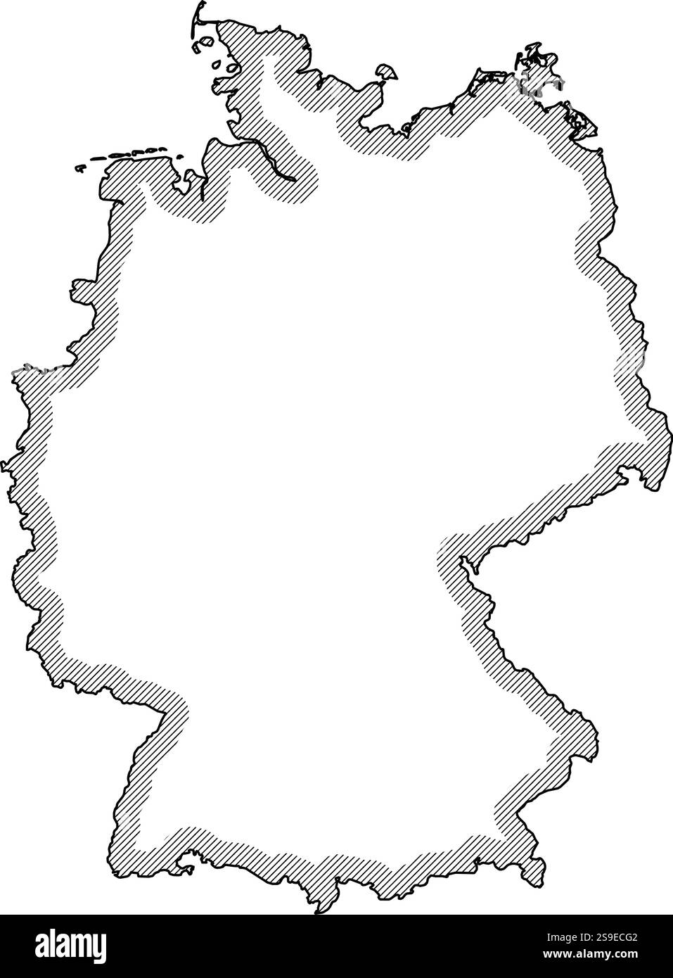Map of Germany in black and white, Germany is highlighted by a hatching ...