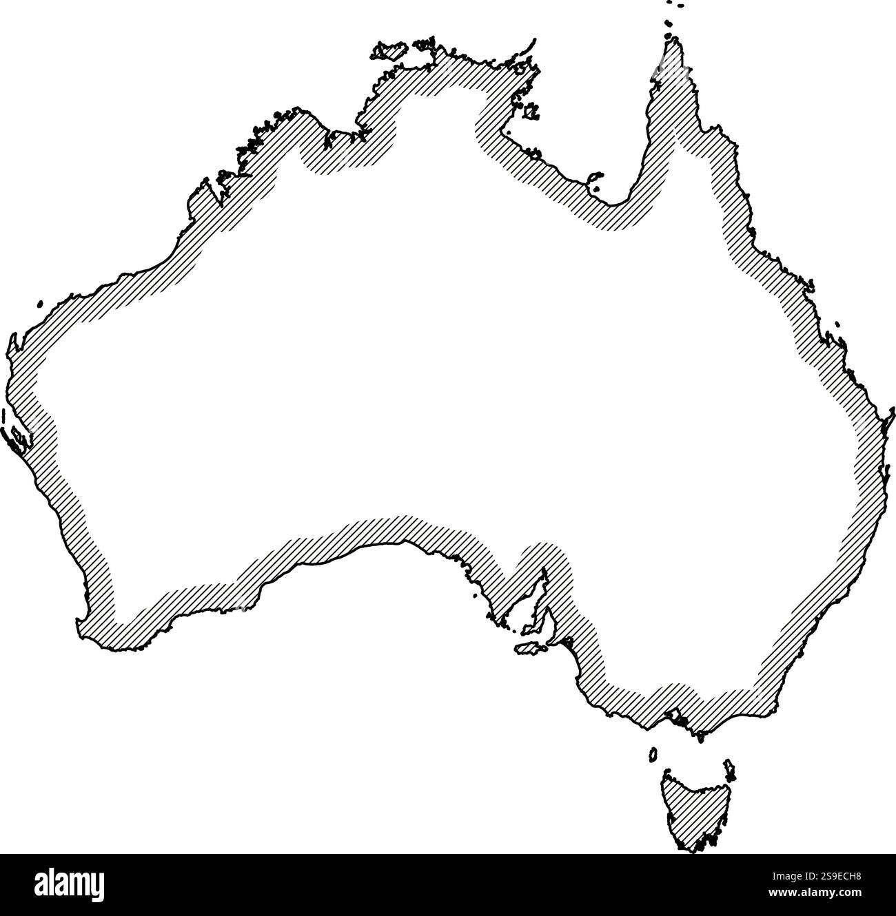 Map of Australia in black and white, Australia is highlighted by a ...