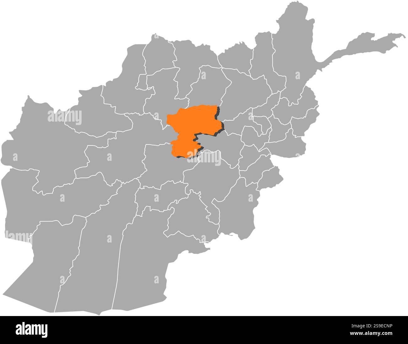 Map of Afghanistan with the provinces, Bamyan is highlighted by orange ...