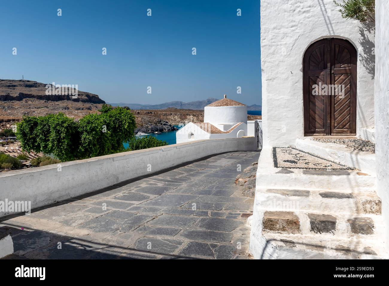 Beautiful medieval architecture of Lindos town in Rhodes, Greece Stock ...