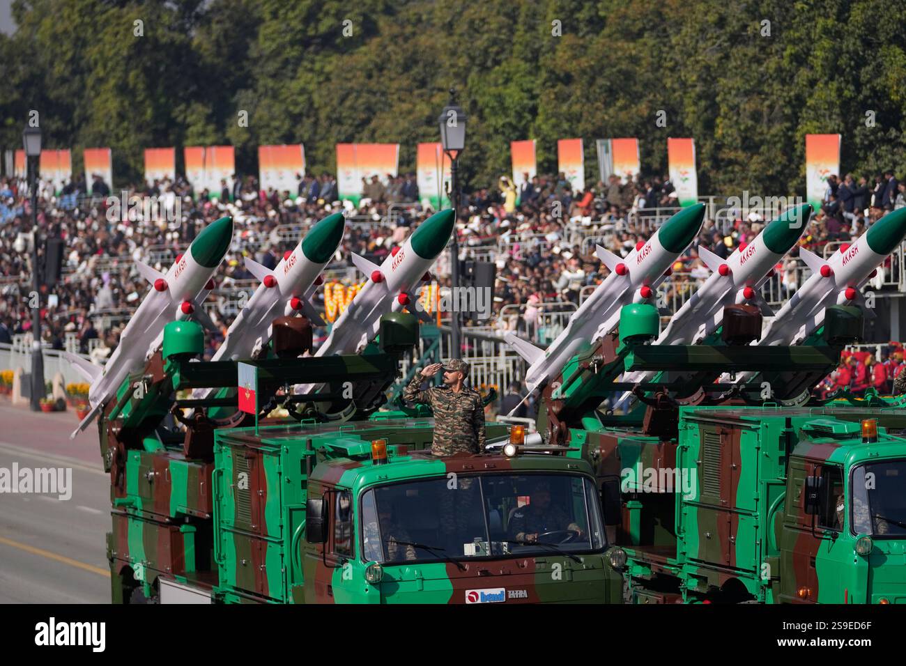 Indian defense forces march through the ceremonial Kartavya Path ...