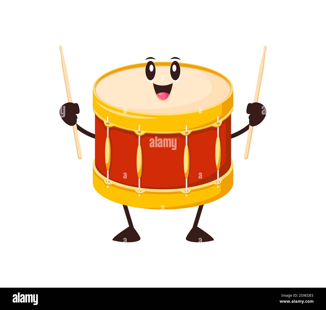 Cartoon funny drum musical instrument character holding sticks ...