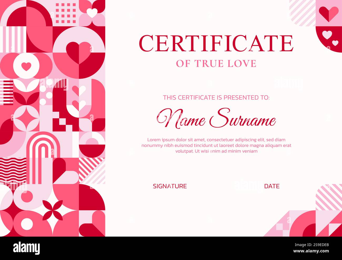 Valentines day certificate with abstract geometric shapes. Vector ...