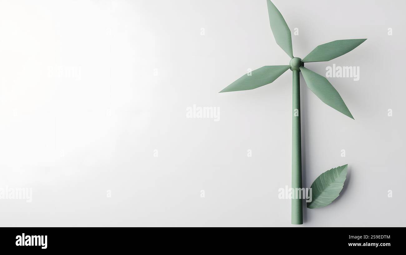 Minimal Wind Turbine Icon in Soft Gray and Green Colors Isolated on ...