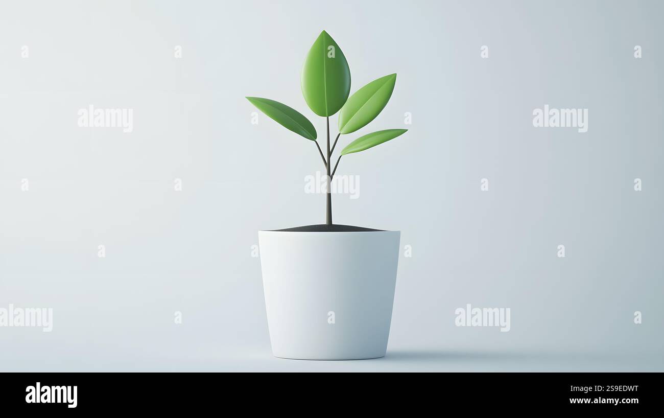 Minimal 3D rendered sapling icon with soft green leaf gradients on a ...