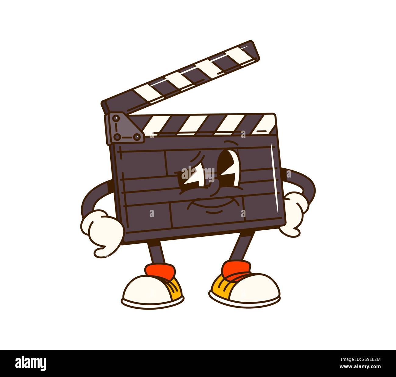 Cinema movie cartoon groovy clapperboard character. Movie studio tool ...