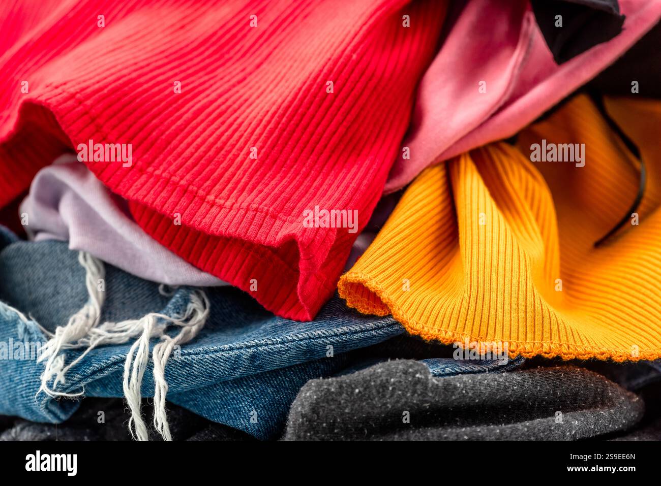 Textile ready to recycle, isolated on white background. Heap of used ...