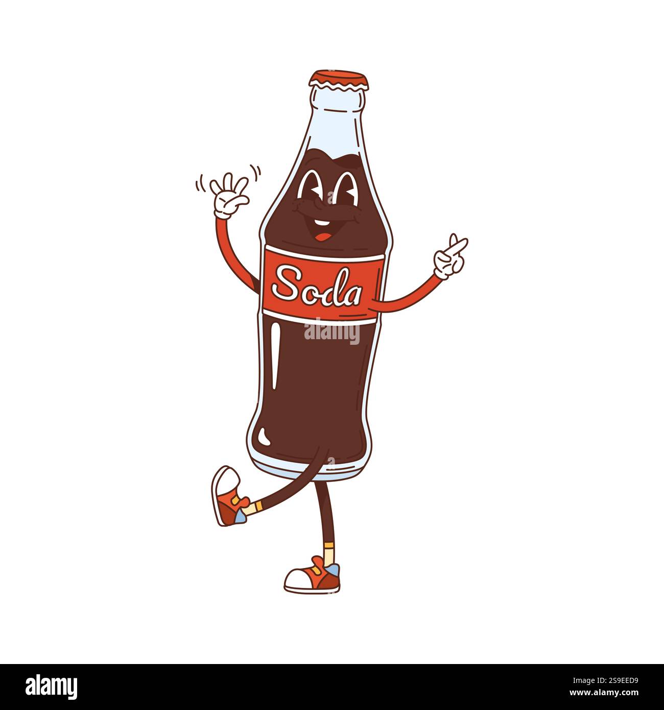 Cartoon groovy retro soda bottle happy character. Refreshing soda ...