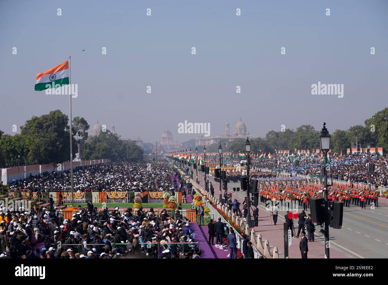 Indian defense forces march through the ceremonial Kartavya Path ...