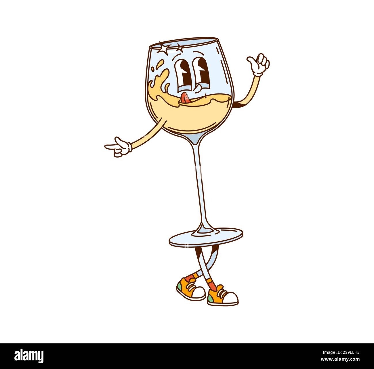 Retro groovy white wine glass adorable character. Winery alcohol ...
