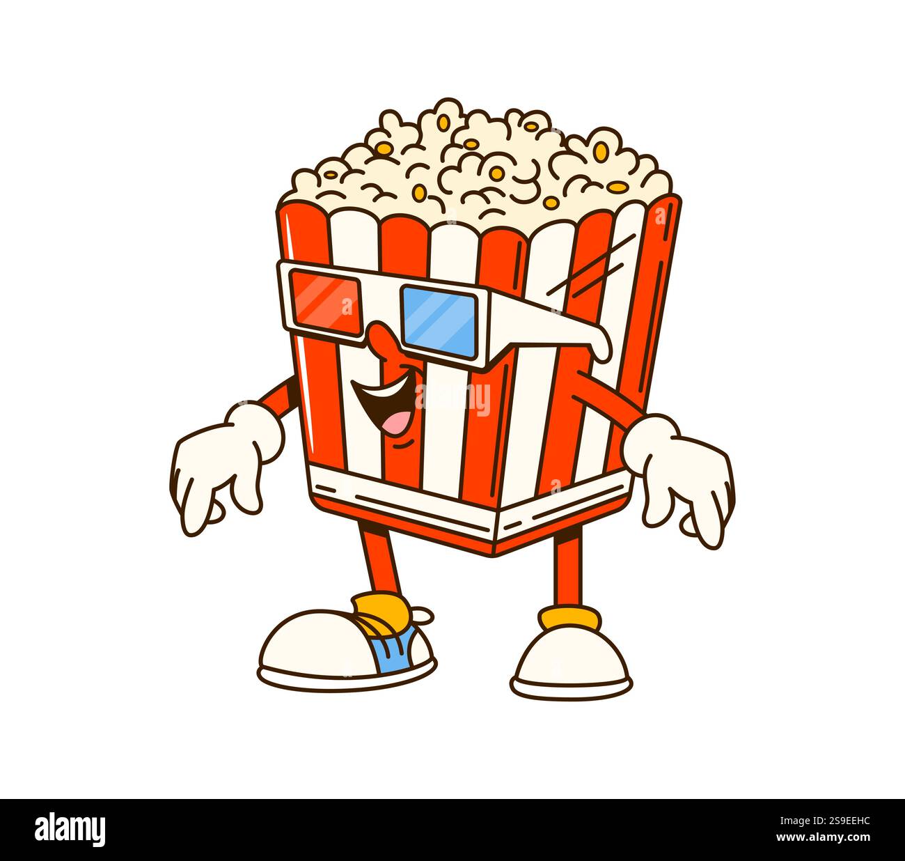 Cinema movie cartoon groovy popcorn character. Cinema takeaway meal ...