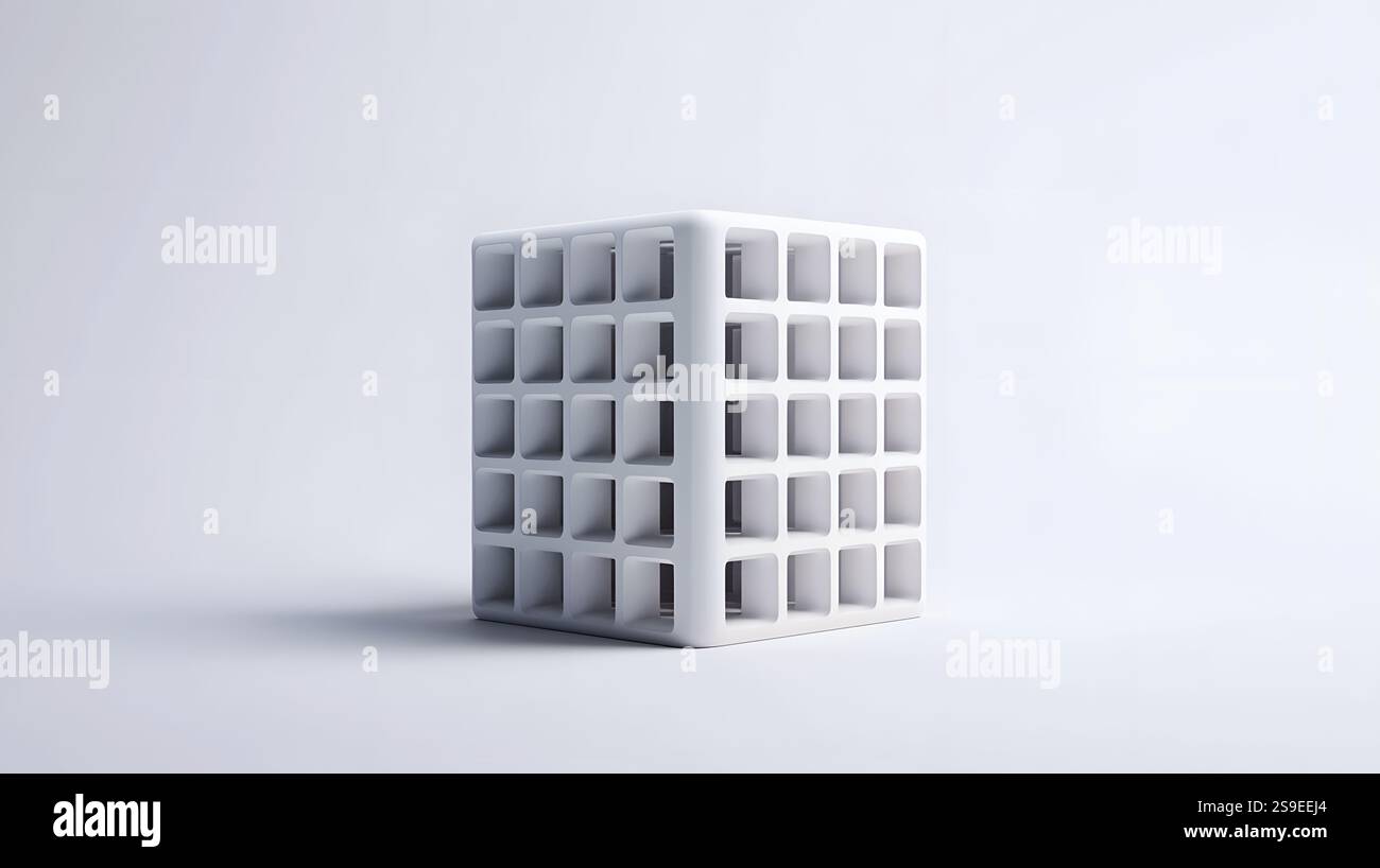 Minimalist and abstract 3D showcasing a repeating cubic grid motif in a ...