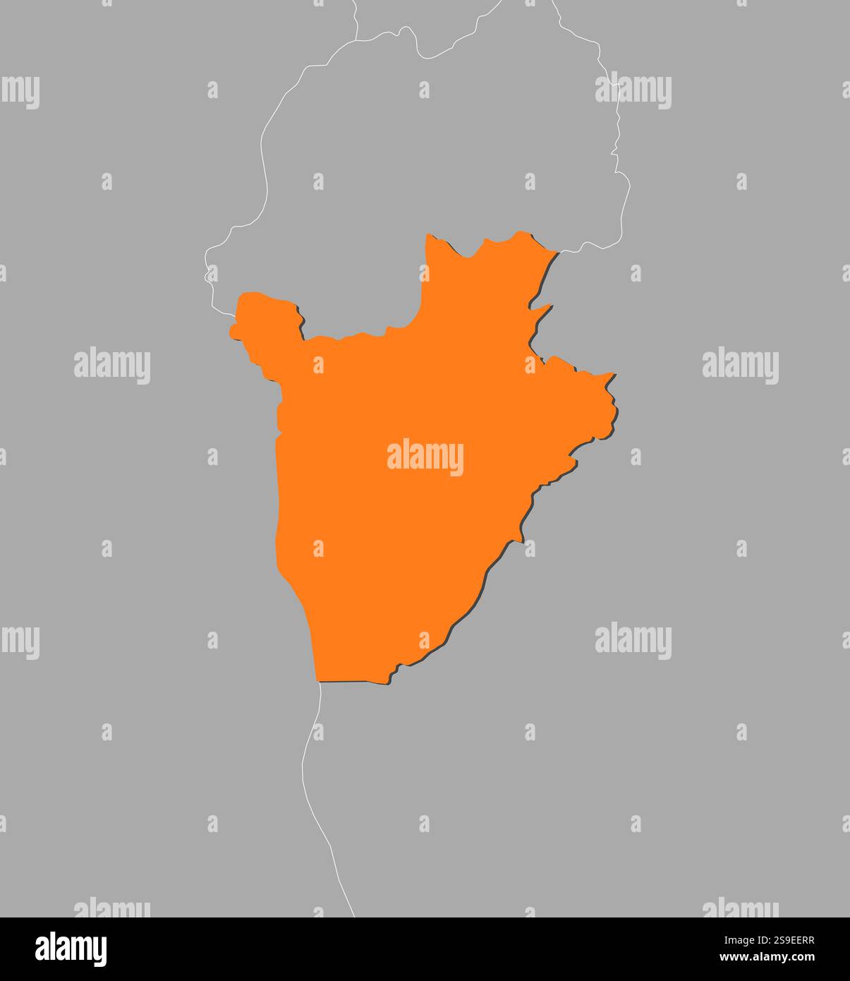 Map of Burundi and nearby countries, Burundi is highlighted in orange ...