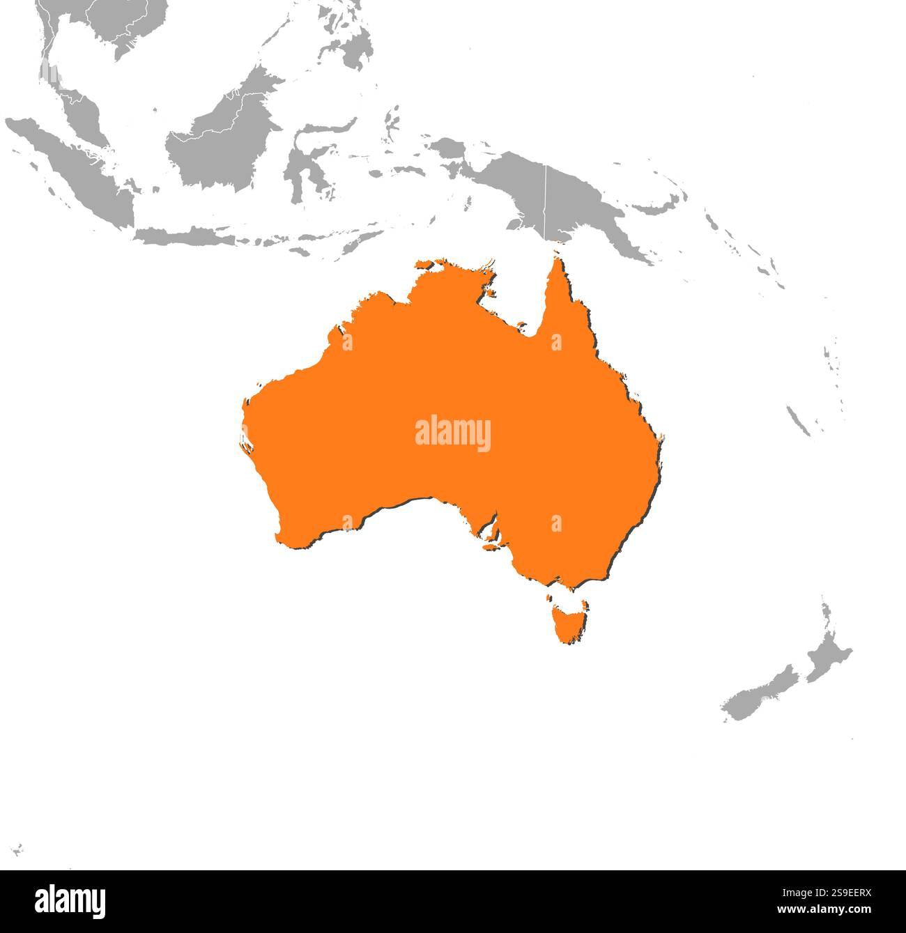 Map of Australia and nearby countries, Australia is highlighted in ...
