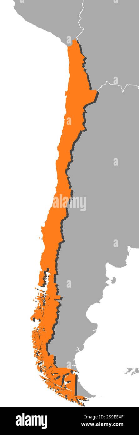 Map of Chile and nearby countries, Chile is highlighted in orange Stock ...