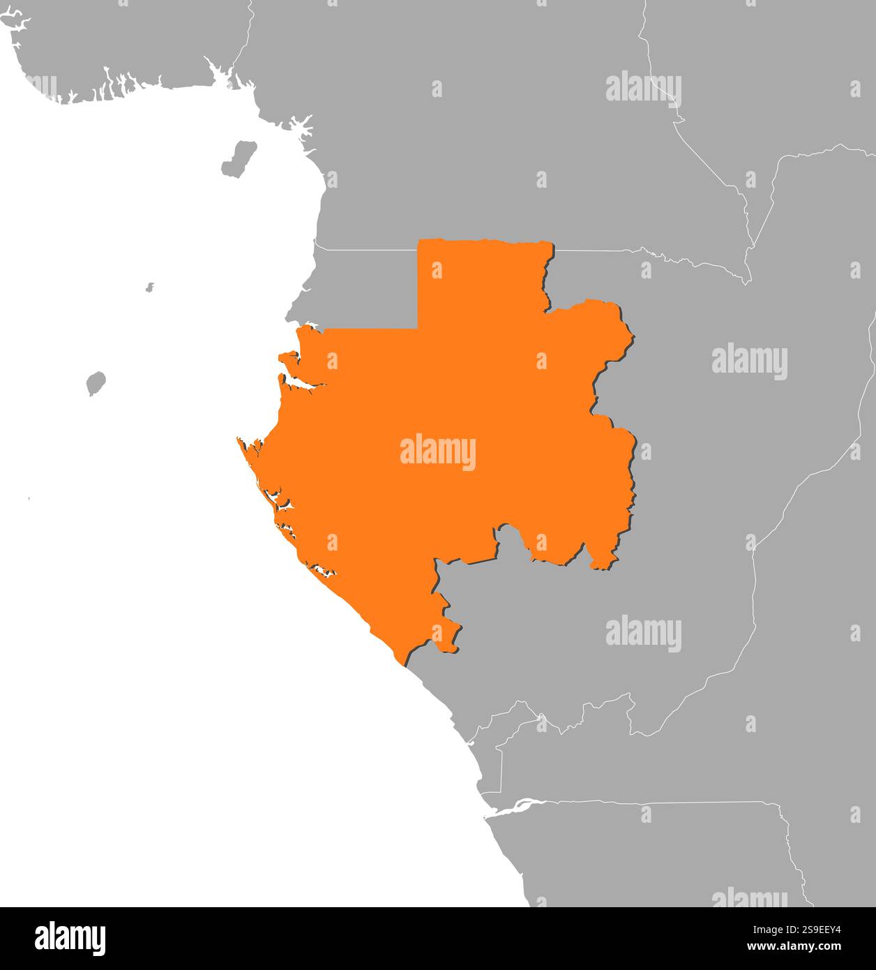 Map of Gabon and nearby countries, Gabon is highlighted in orange Stock ...