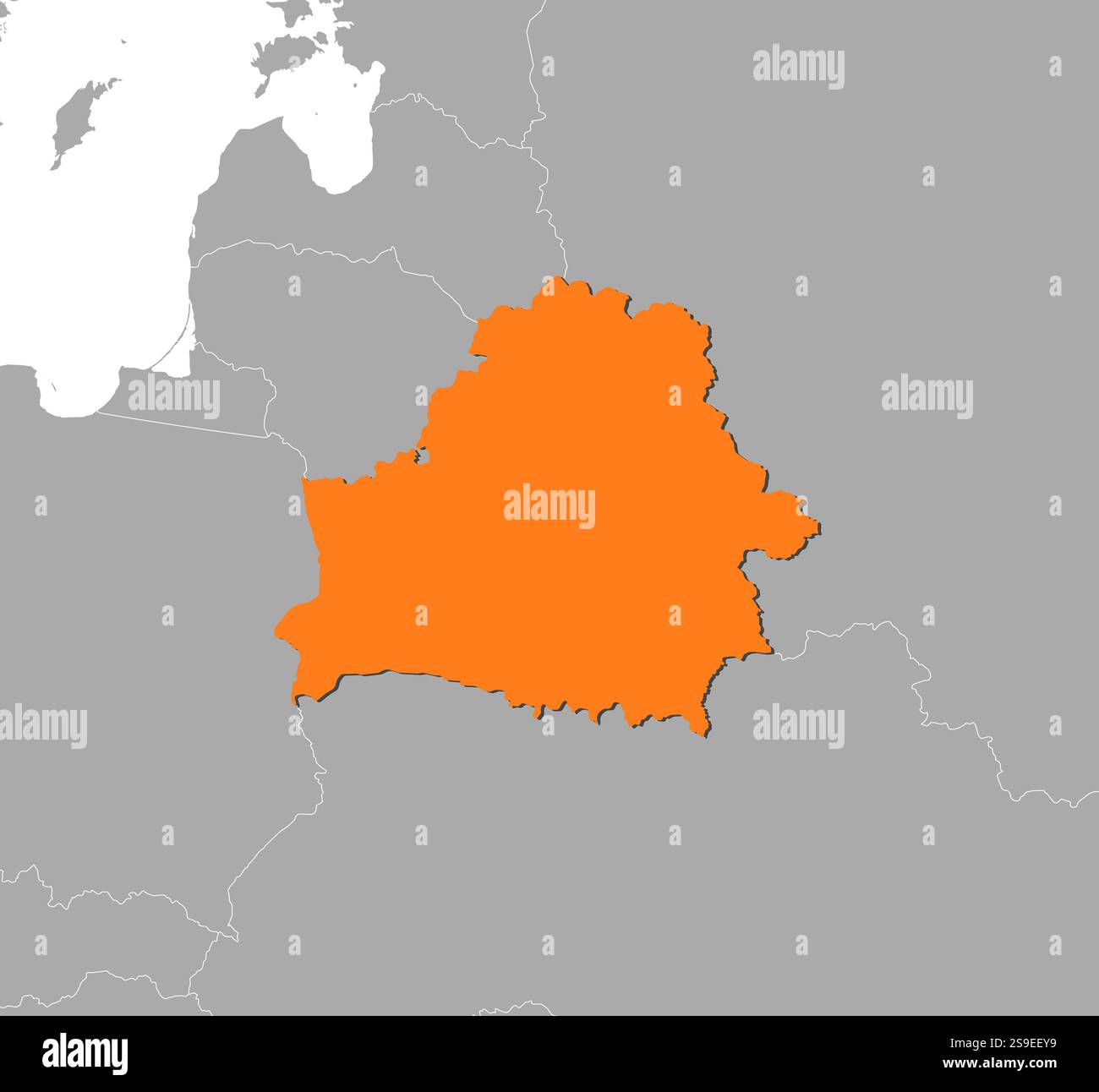 Map of Belarus and nearby countries, Belarus is highlighted in orange ...