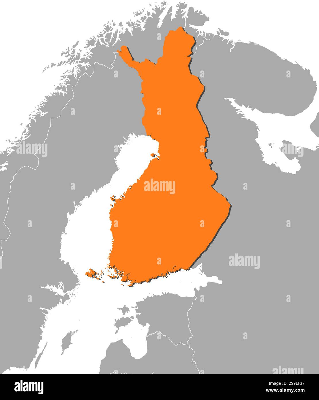 Map of Finland and nearby countries, Finland is highlighted in orange ...