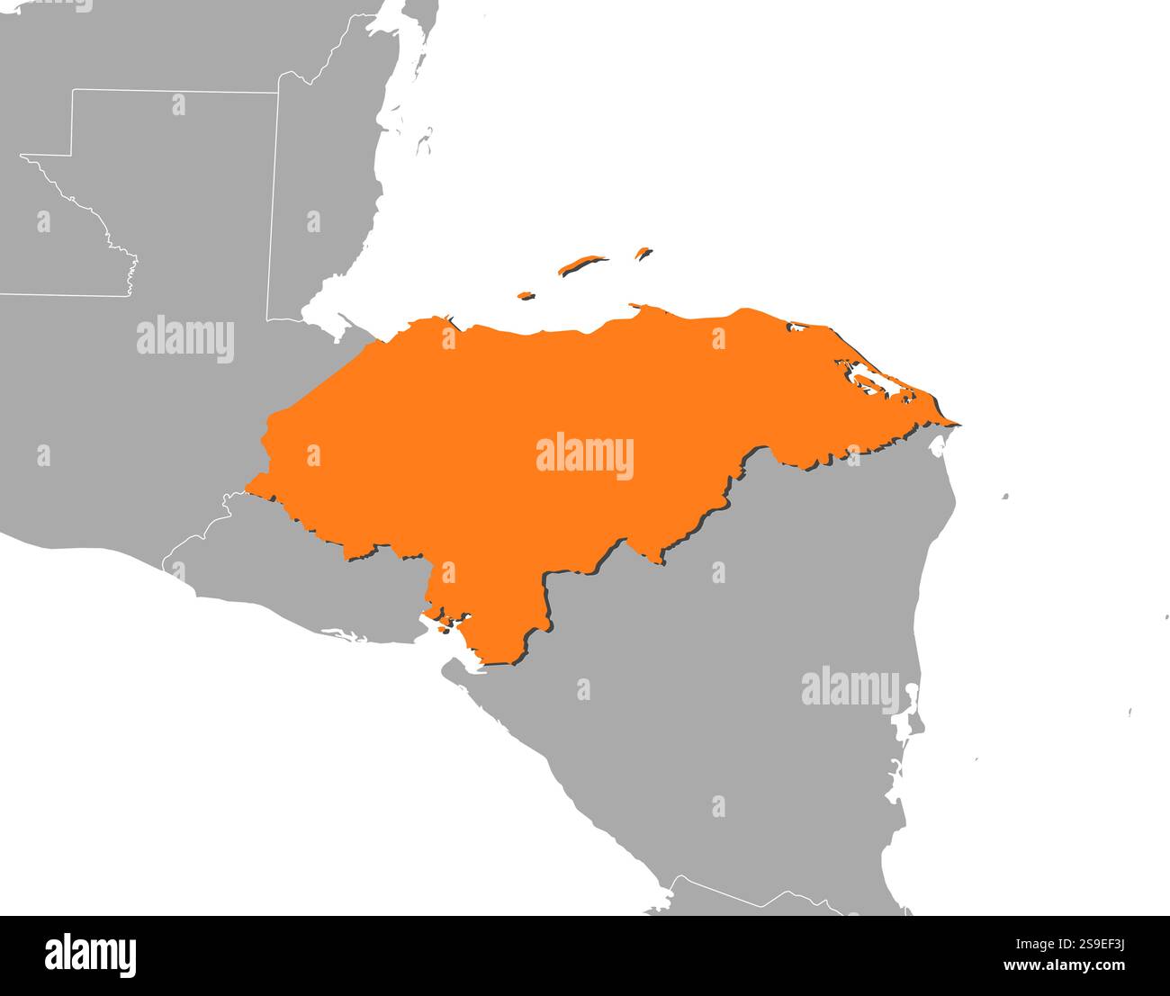 Map of Honduras and nearby countries, Honduras is highlighted in orange ...