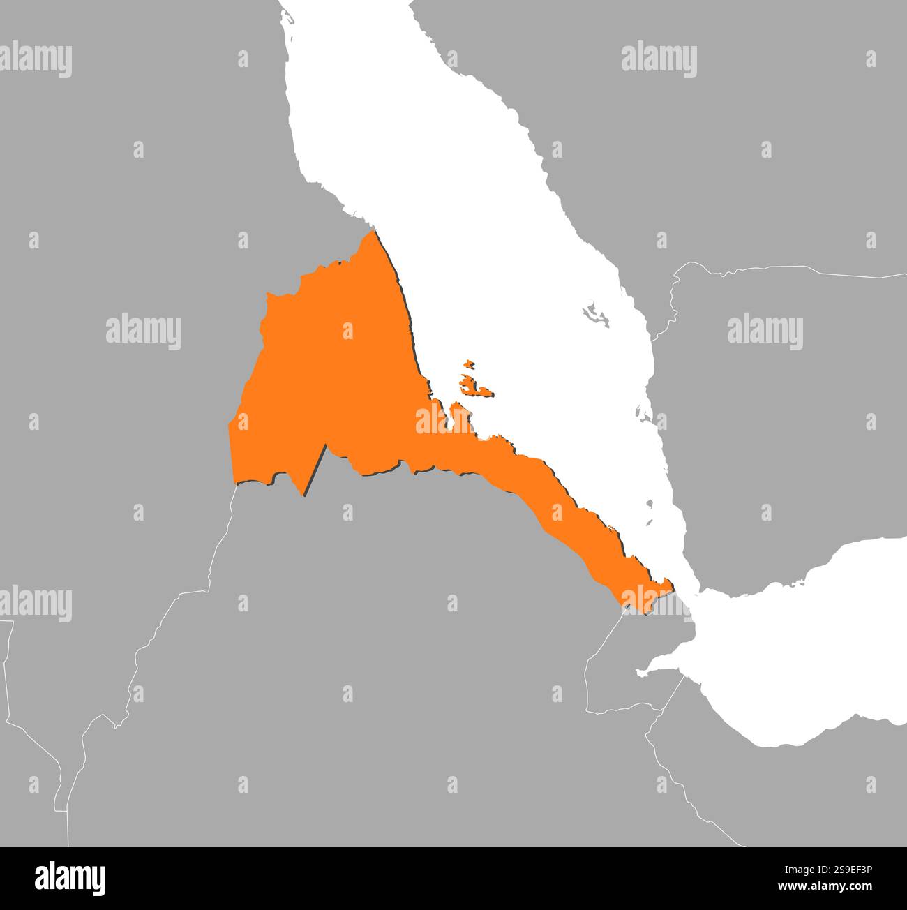 Map of Eritrea and nearby countries, Eritrea is highlighted in orange ...