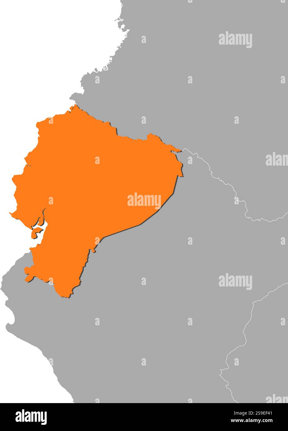 Map of Ecuador and nearby countries, Ecuador is highlighted in orange ...