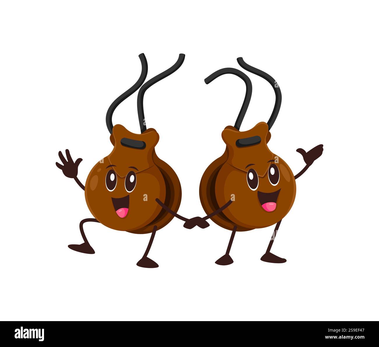 Cartoon funny castanets musical instrument characters with expressive ...